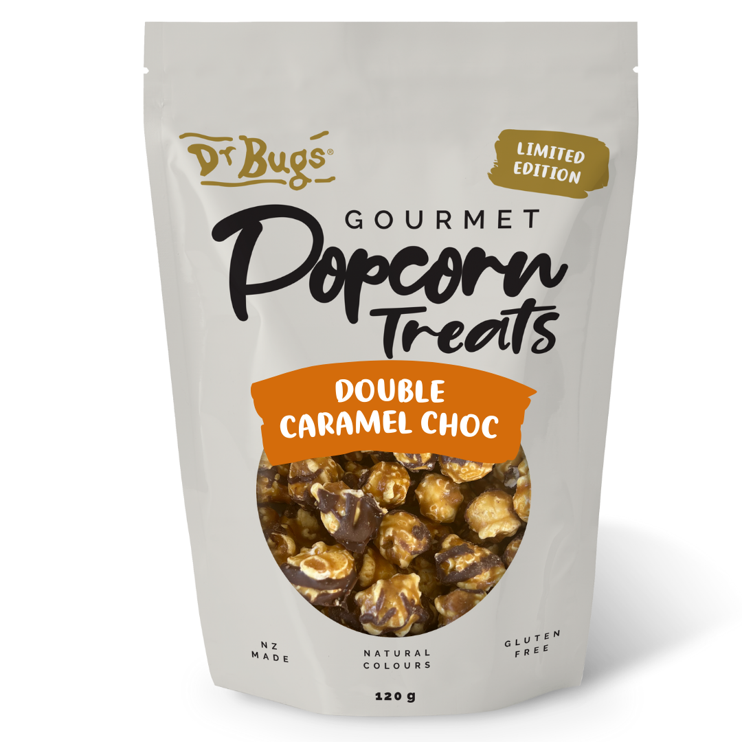 Dr Bugs Double Caramel Choc Popcorn 120g – Dr Bugs Popcorn